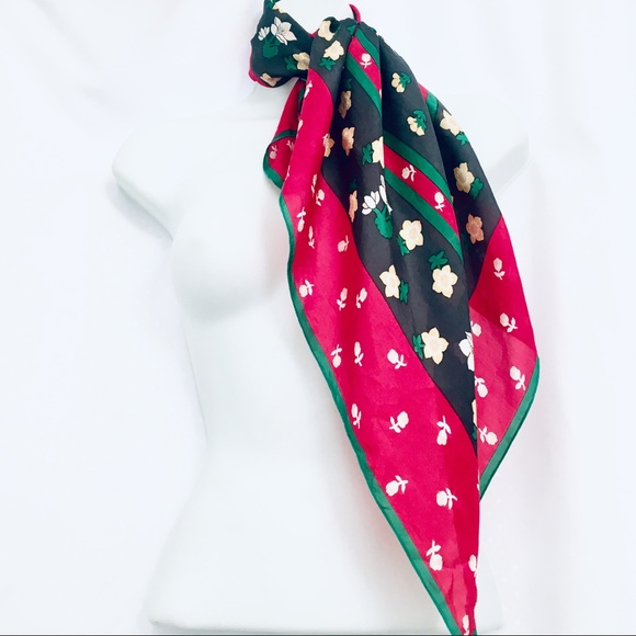 Vintage | Accessories | Red Green Floral Printed Scarf | Poshmark